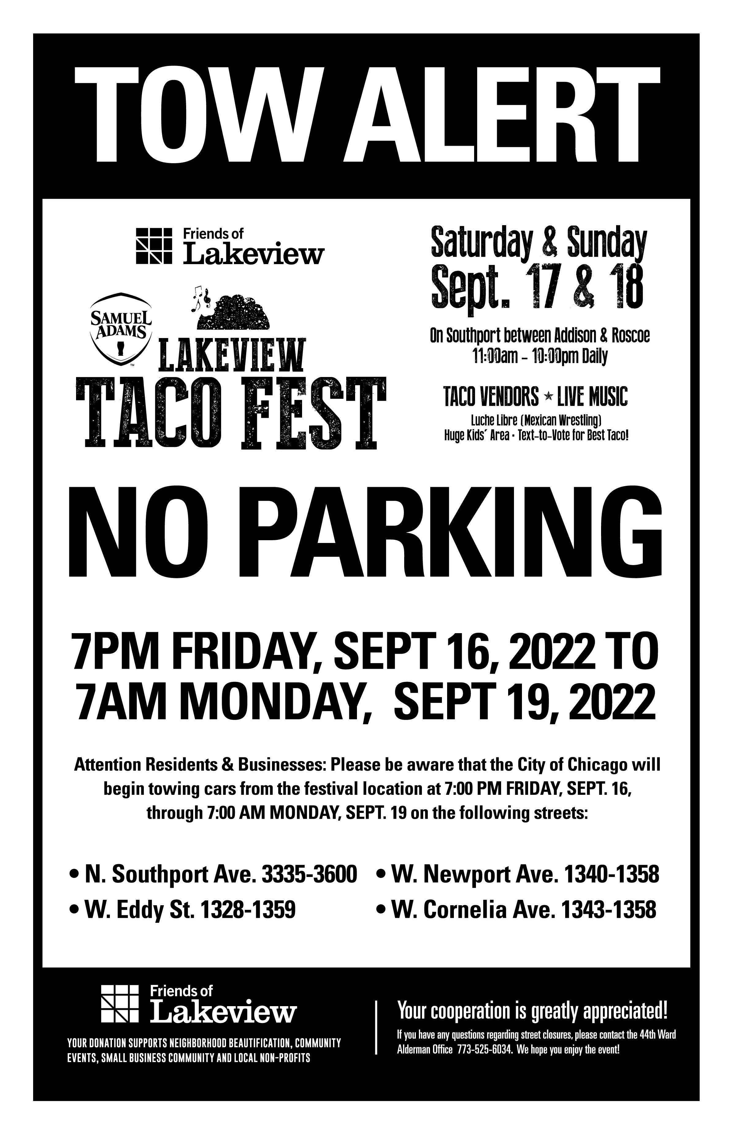 Tow Alert: Lakeview Taco Fest – Southport Corridor News and Events ...